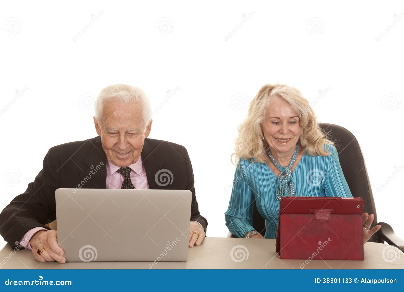 Elderly Couple Business Computers Look Down Stock Image - Image of ...