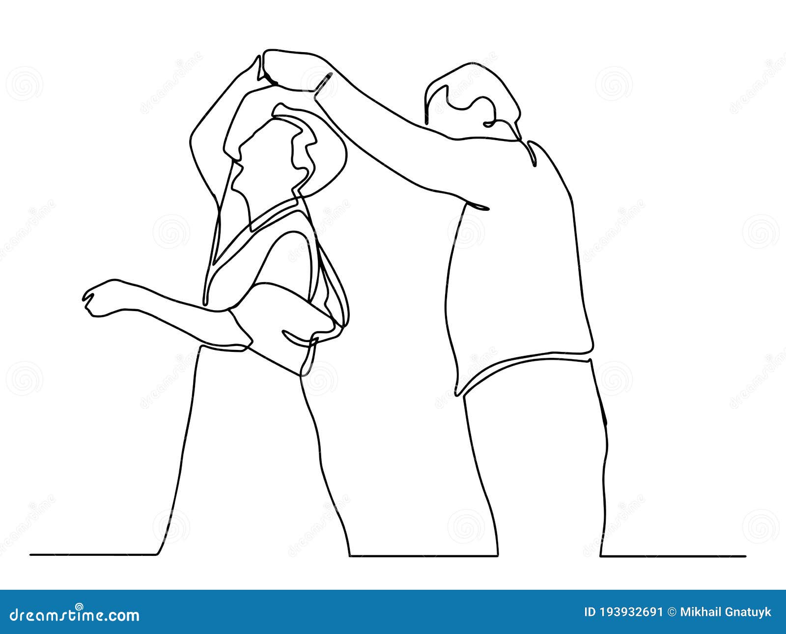 Elderly Couple In Continuous Line Art Drawing Style Romantic Elderly