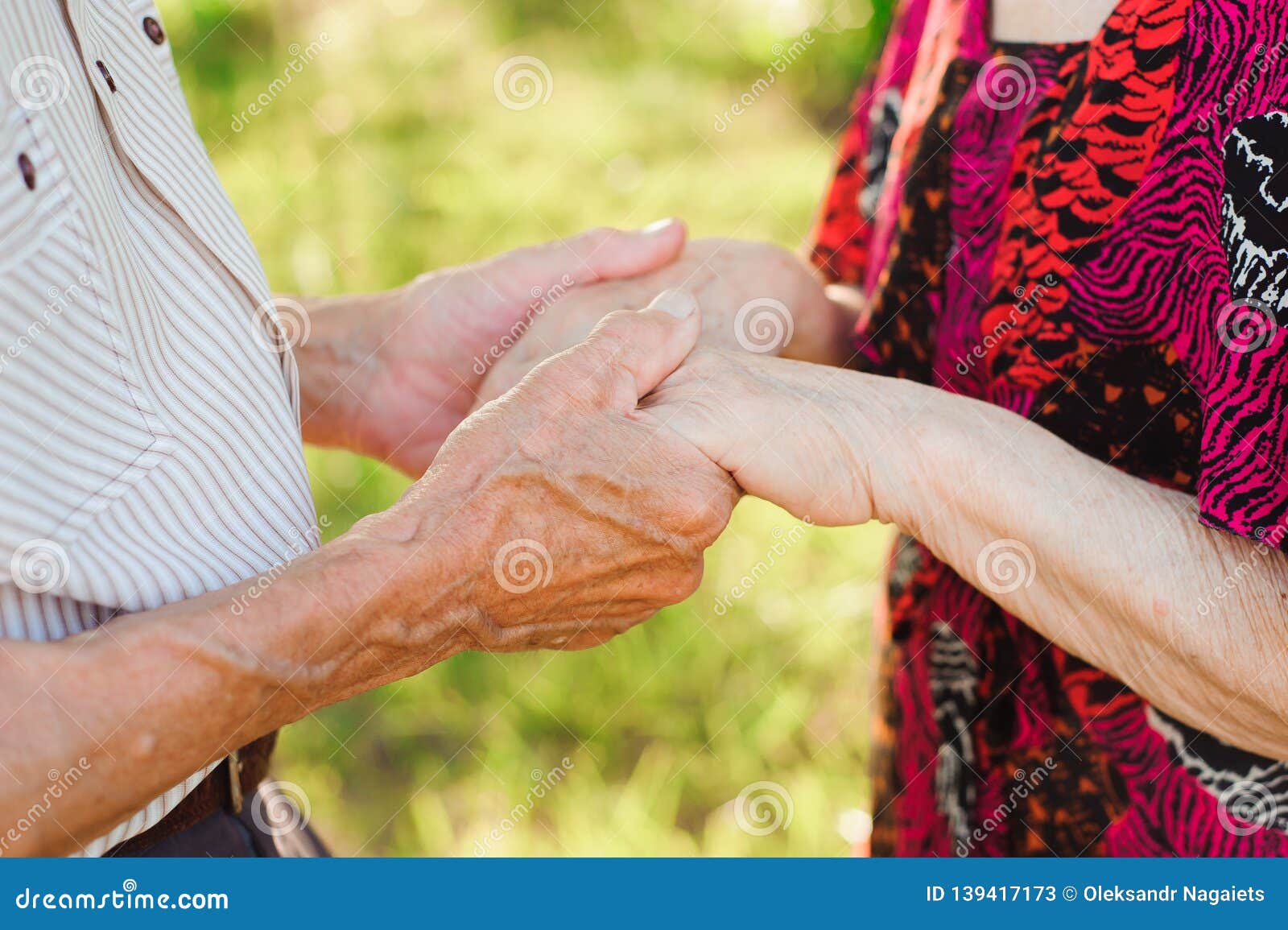 Elderly Couple Holding Hands in Summer Park. Stock Image - Image of ...