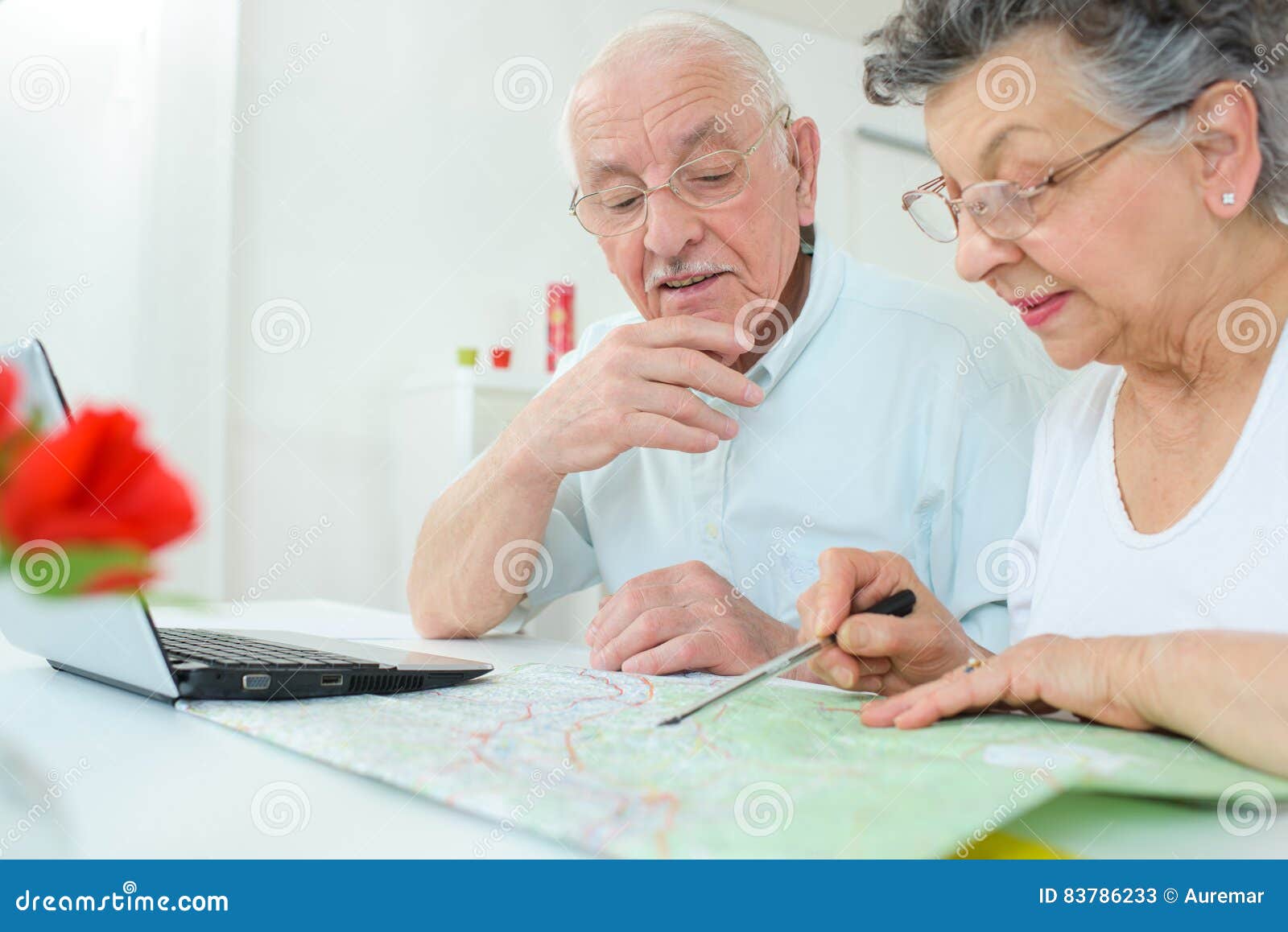 Elderly Couple Mapping Route Stock Image - Image of internet, laptop ...