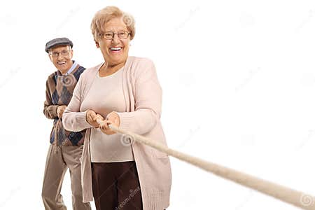 Elderly Couple Pulling a Rope Stock Image - Image of compete, pulling ...