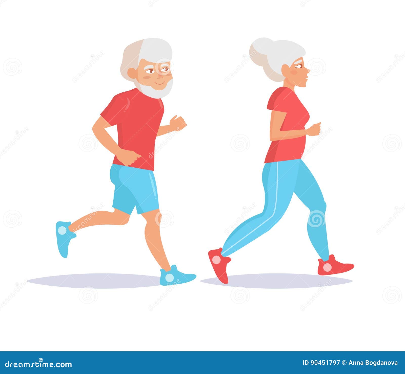 Vector Flat Cartoon Old Man Running Jogging Vector Illustration ...