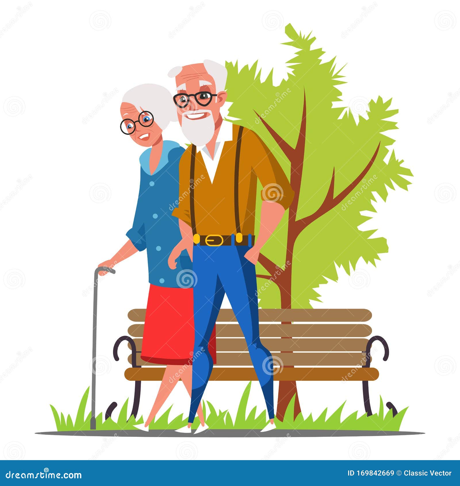 Elderly Couple Walk In Park Flat Vector Illustration Stock Vector