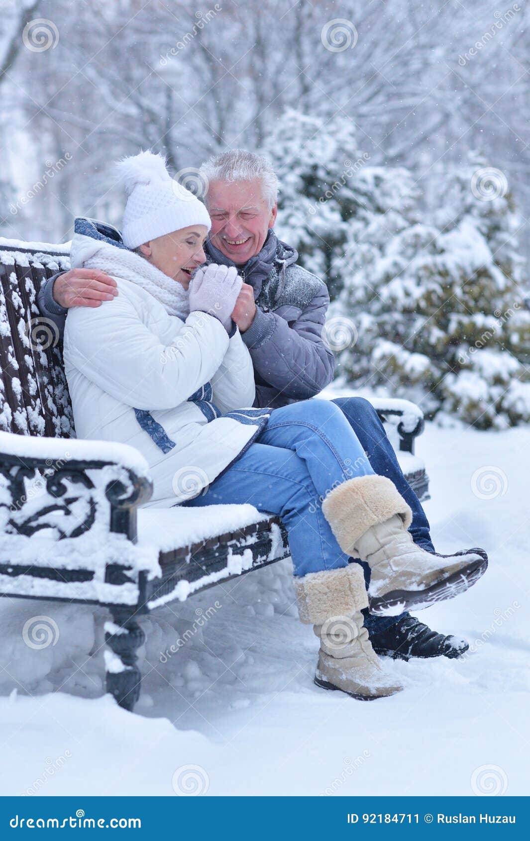 Elderly couple in winter stock image. Image of healthy - 92184711