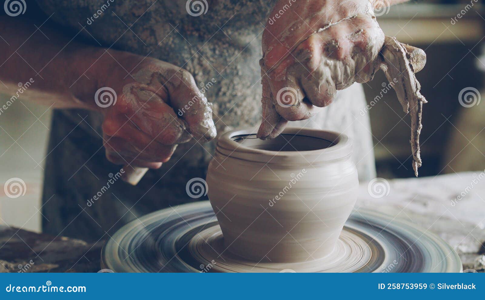 Elderly Craftsman is Creating Ceramic Jar on Potter S Wheel Using ...