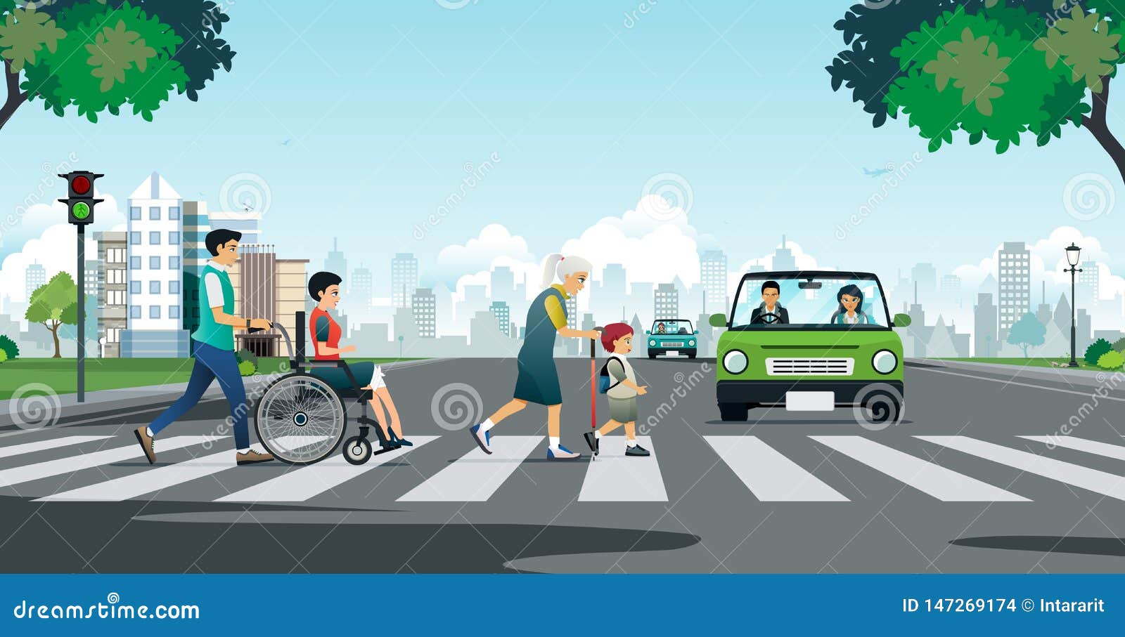 The Elderly are Crossing the Road. Stock Vector - Illustration of care ...