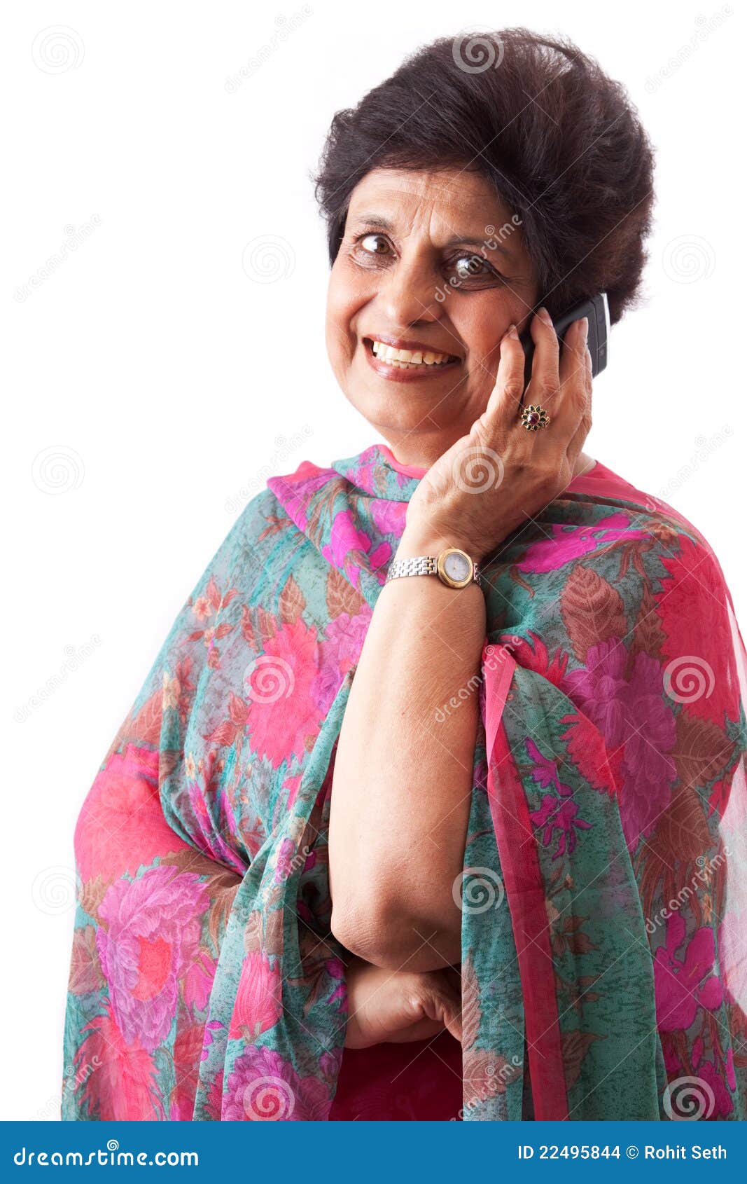 Elderly East Indian Lady Talking on Cellphone Stock Photo - Image of ...