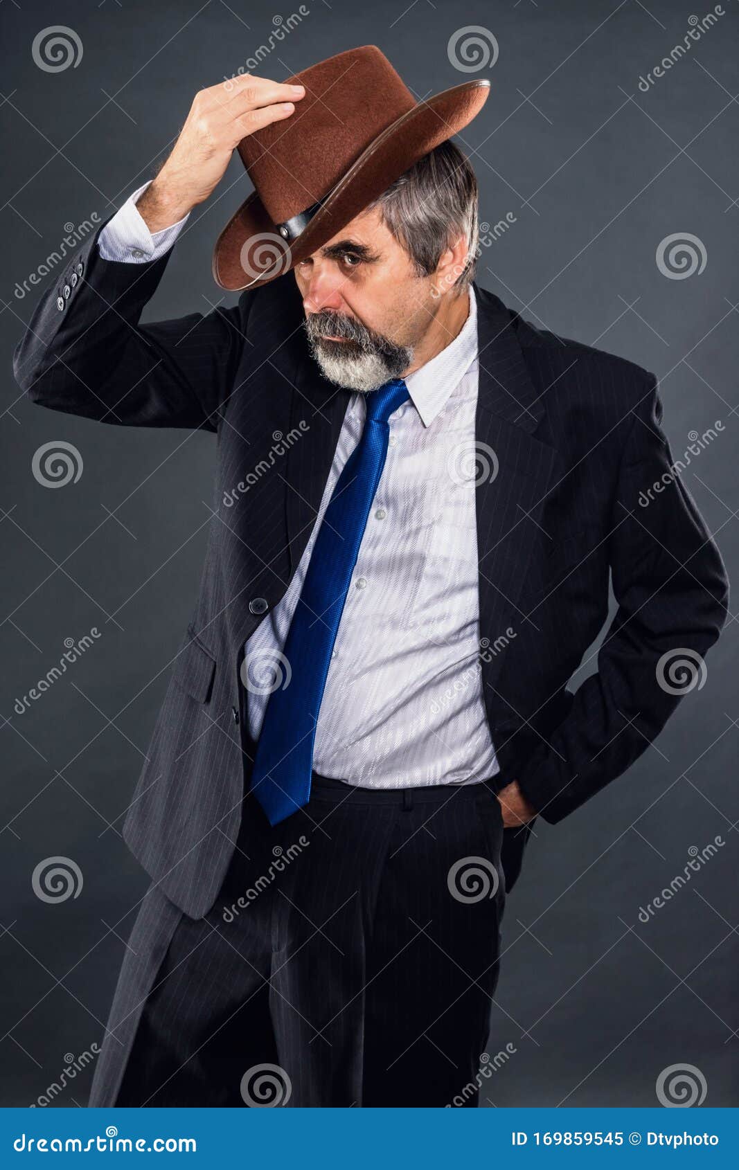 Elderly Expressive Dandy Man in Suit with Tie Bows Goodbye Beautifully ...