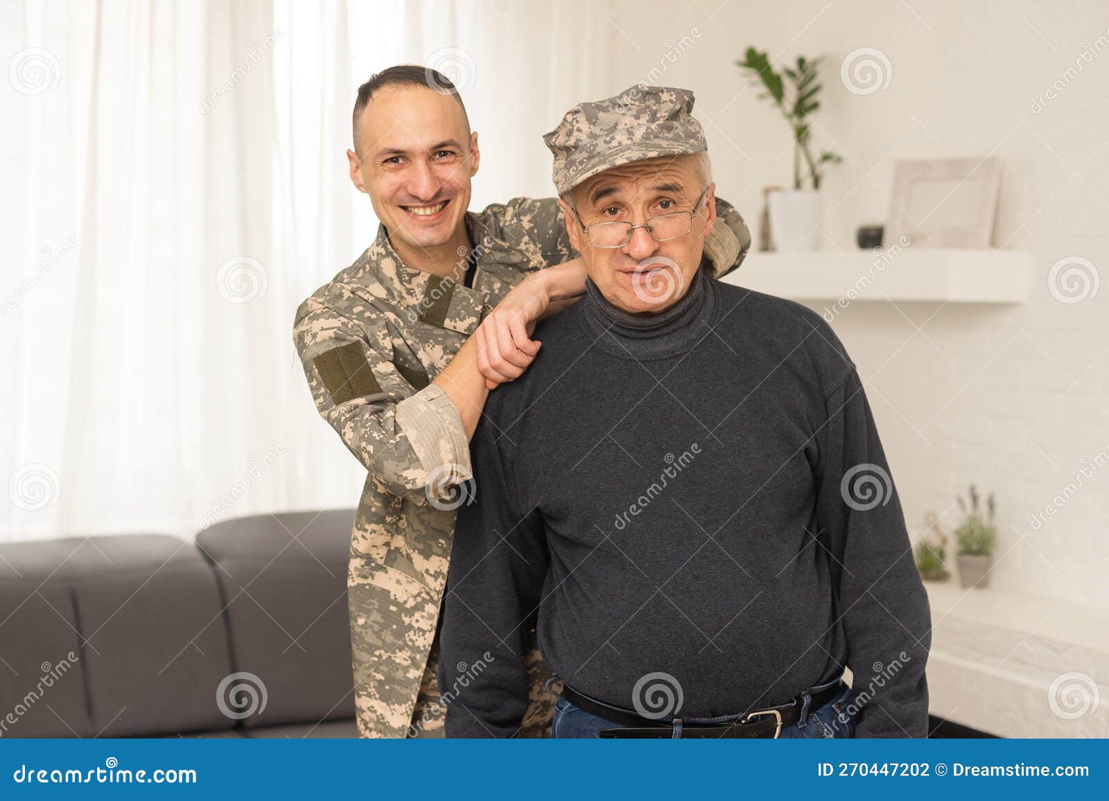 An Elderly Father and a Military Son Stock Photo - Image of horizontal ...