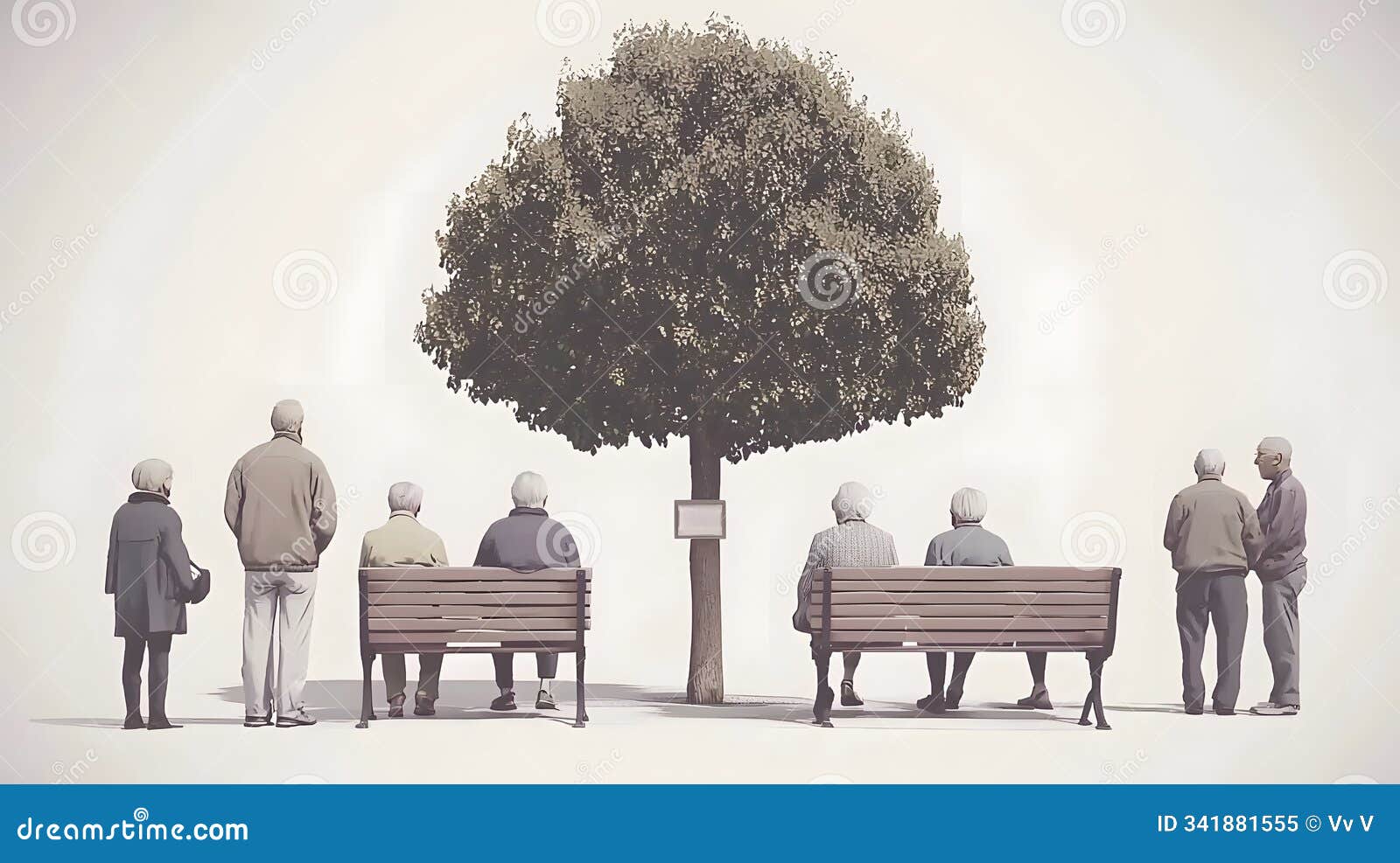 Elderly Group Sitting Under a Tree in Contemplation Stock Image - Image ...
