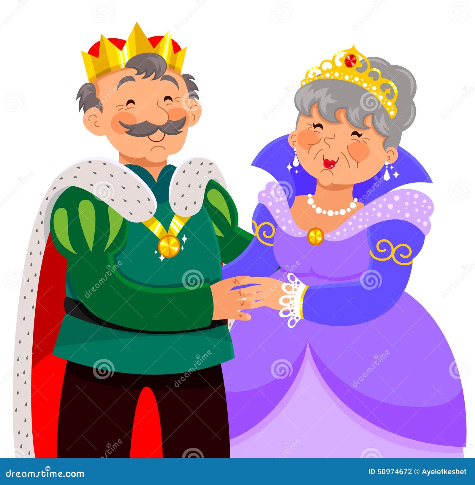 Old Senior King With Small Gold Crown And Long Red Mantle Vector ...