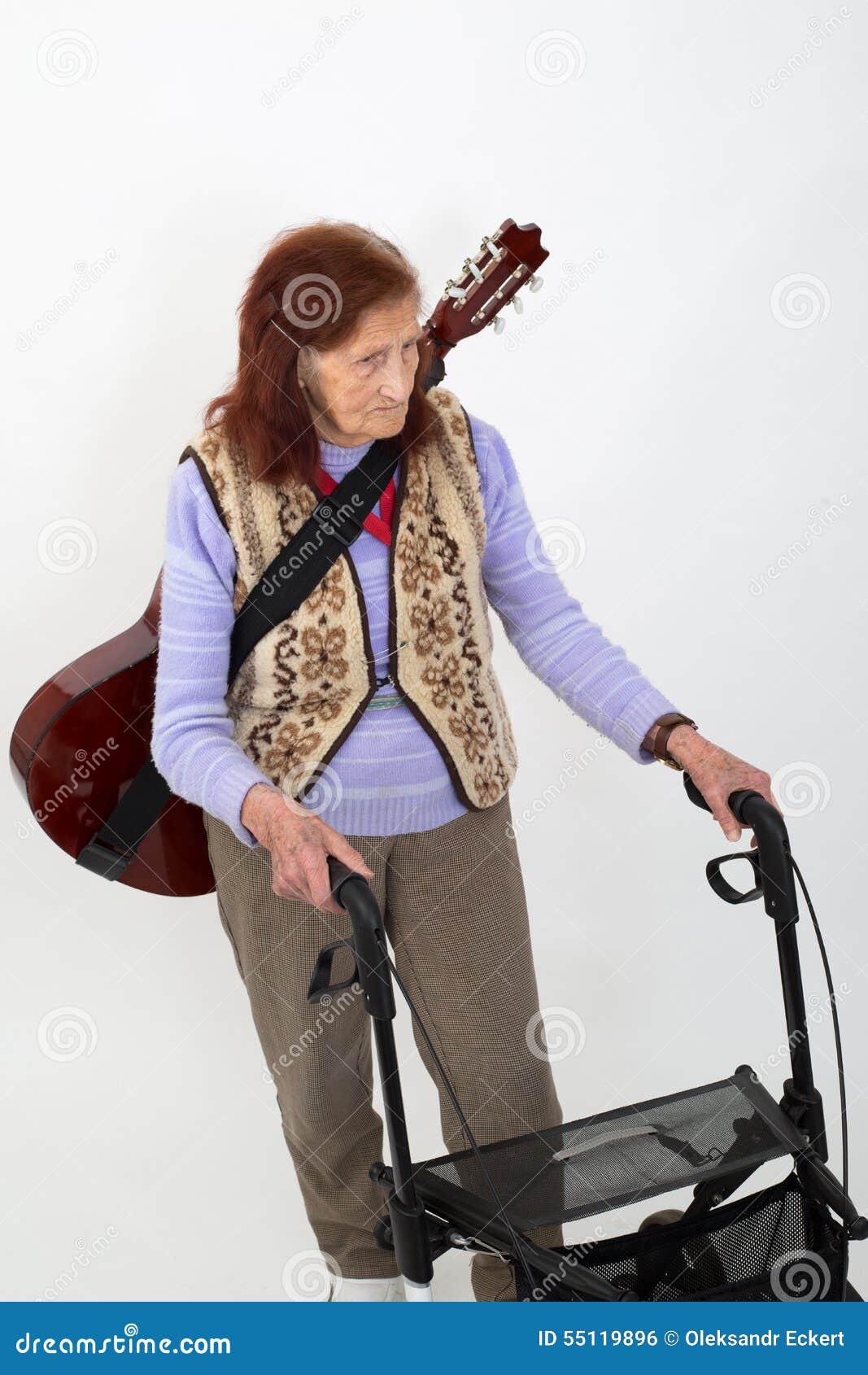 Elderly Lady with Rollator and Musical Instruments Stock Photo - Image ...