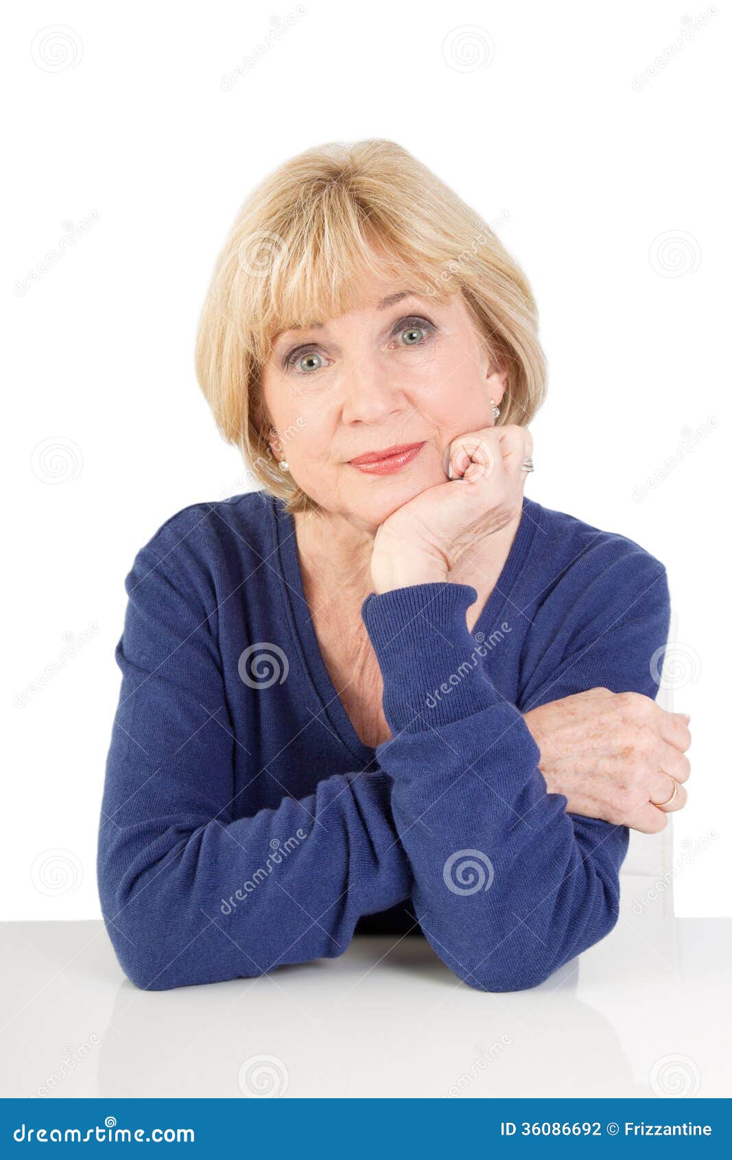 Elderly Lady Thinking Isolated on White Background Stock Photo - Image ...