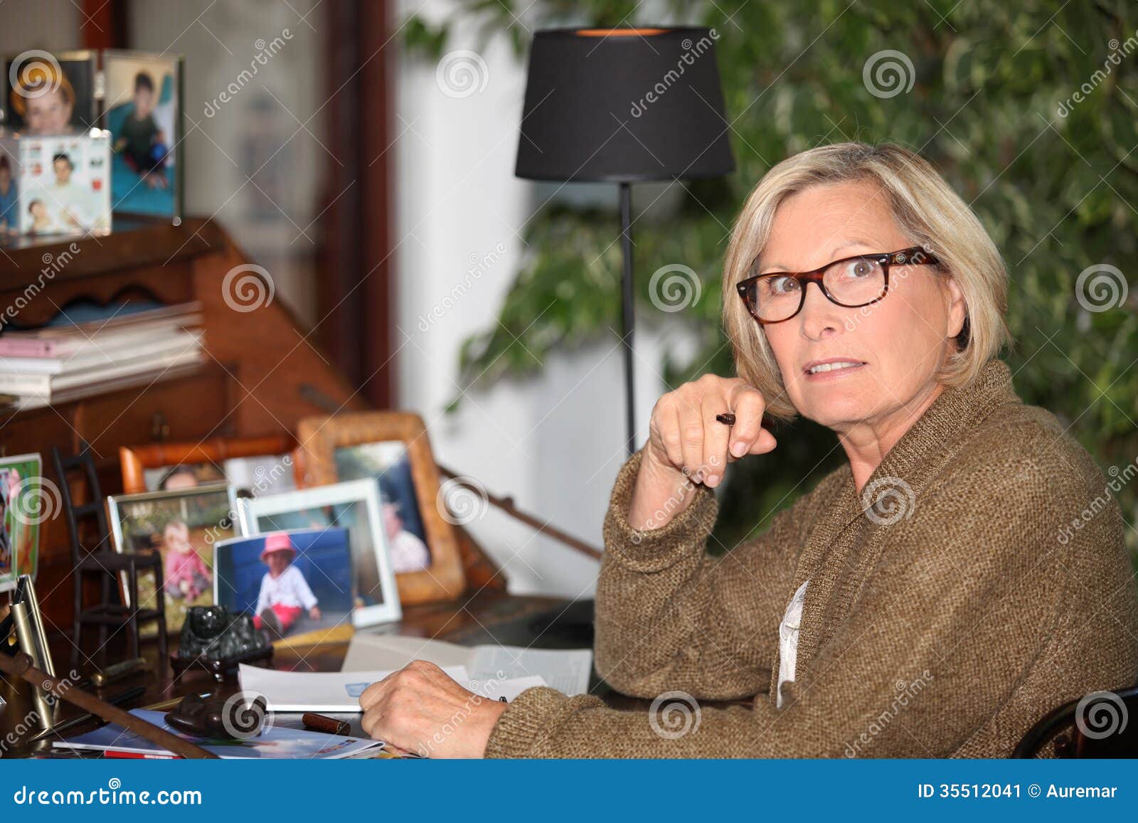 Elderly Lady Writing at Desk Stock Image - Image of hand, face: 35512041