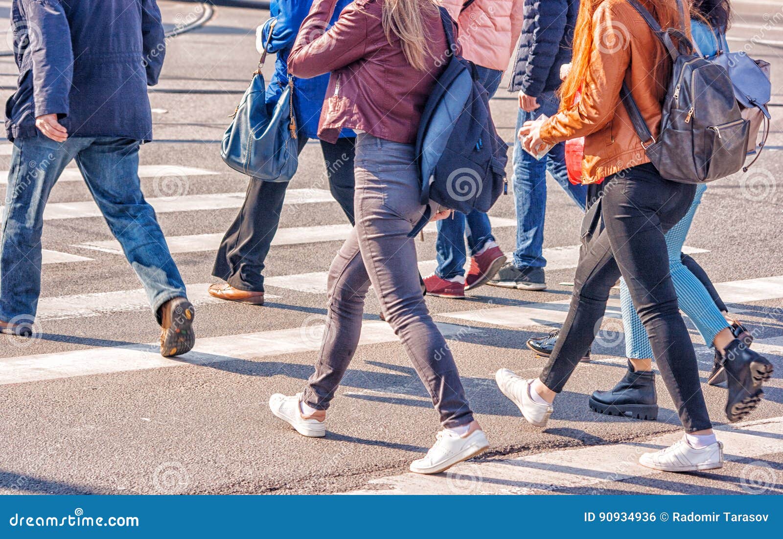 Young Women Feet, Crossing an Urban Street Stock Photo - Image of jeans ...