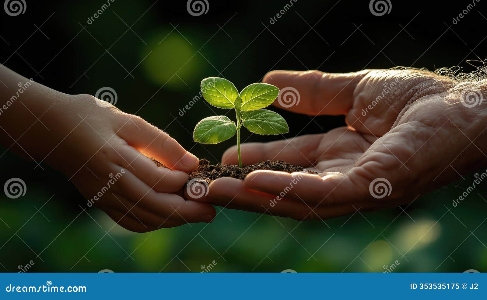 Elderly Man and Child Nurturing Sapling in Hands Under Sunlight Stock ...