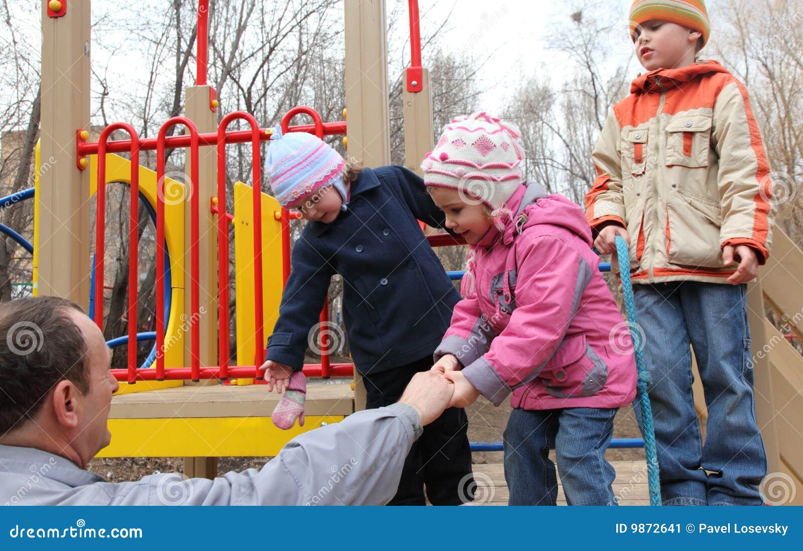 Elderly Man with Children on Playground Stock Image - Image of activity ...