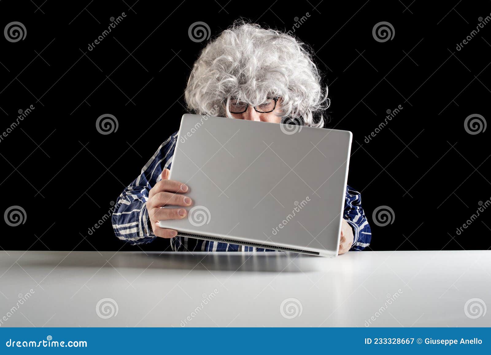 An Elderly Man Does Not Know How To Use the Computer Stock Image ...