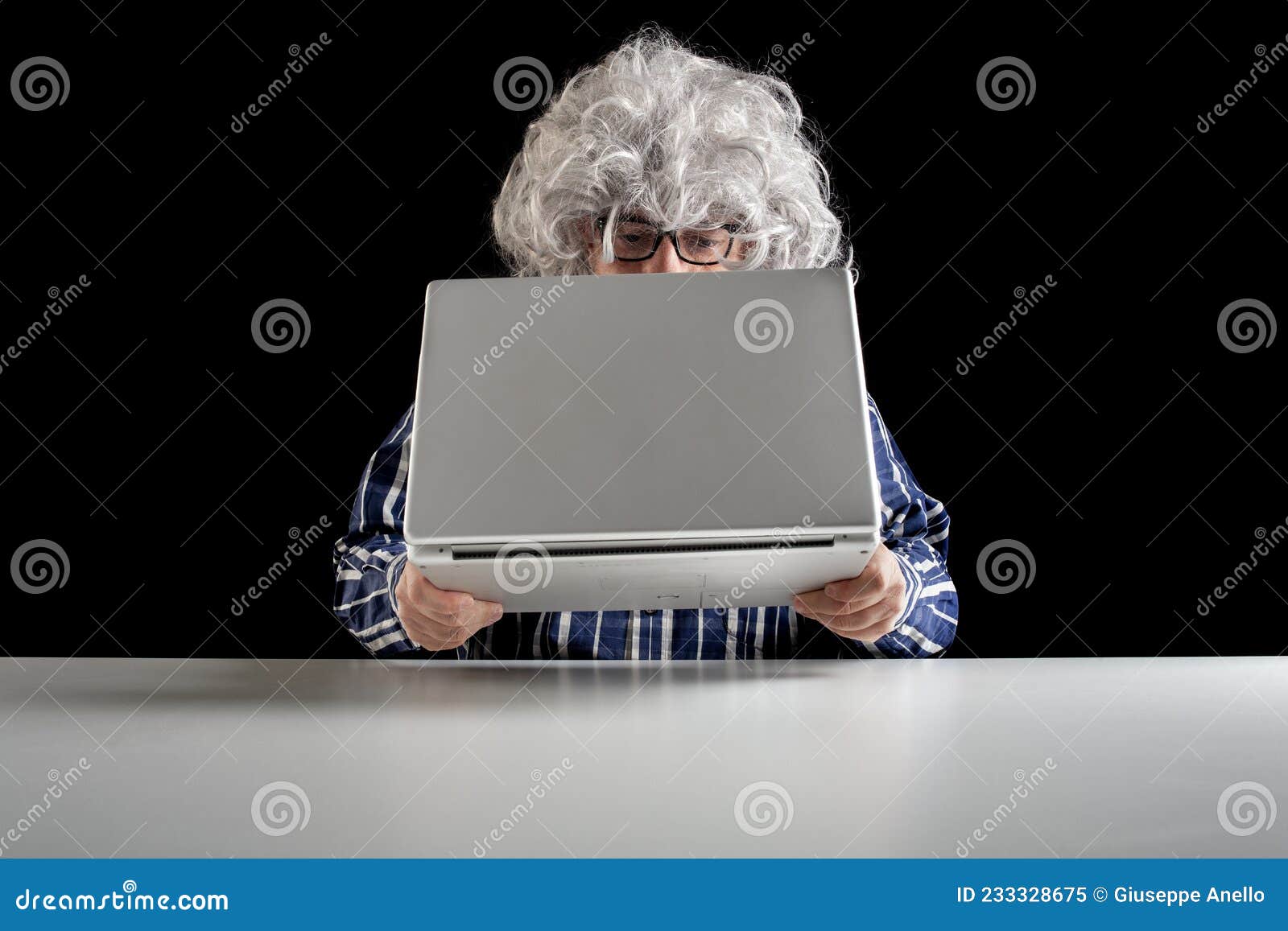 An Elderly Man Does Not Know How To Use the Computer Stock Image ...