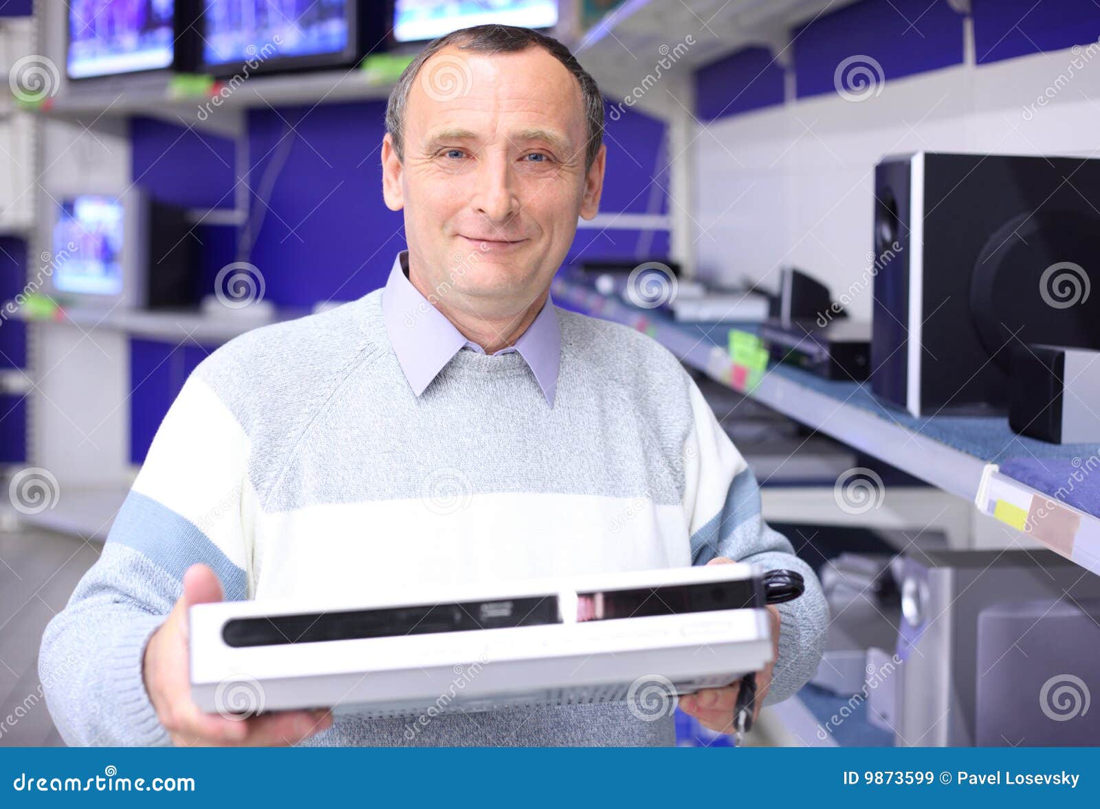 Elderly Man with Dvd-player in Hand Stock Image - Image of choose ...