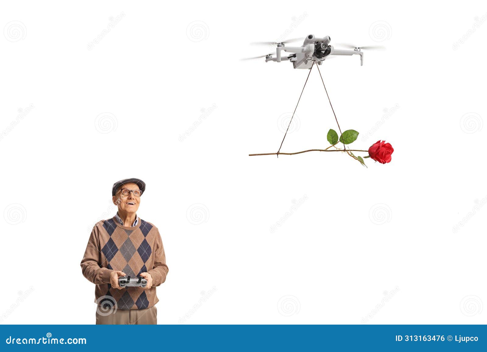 Elderly Man Flying a Drone with a Remote Controller and Delivering a ...