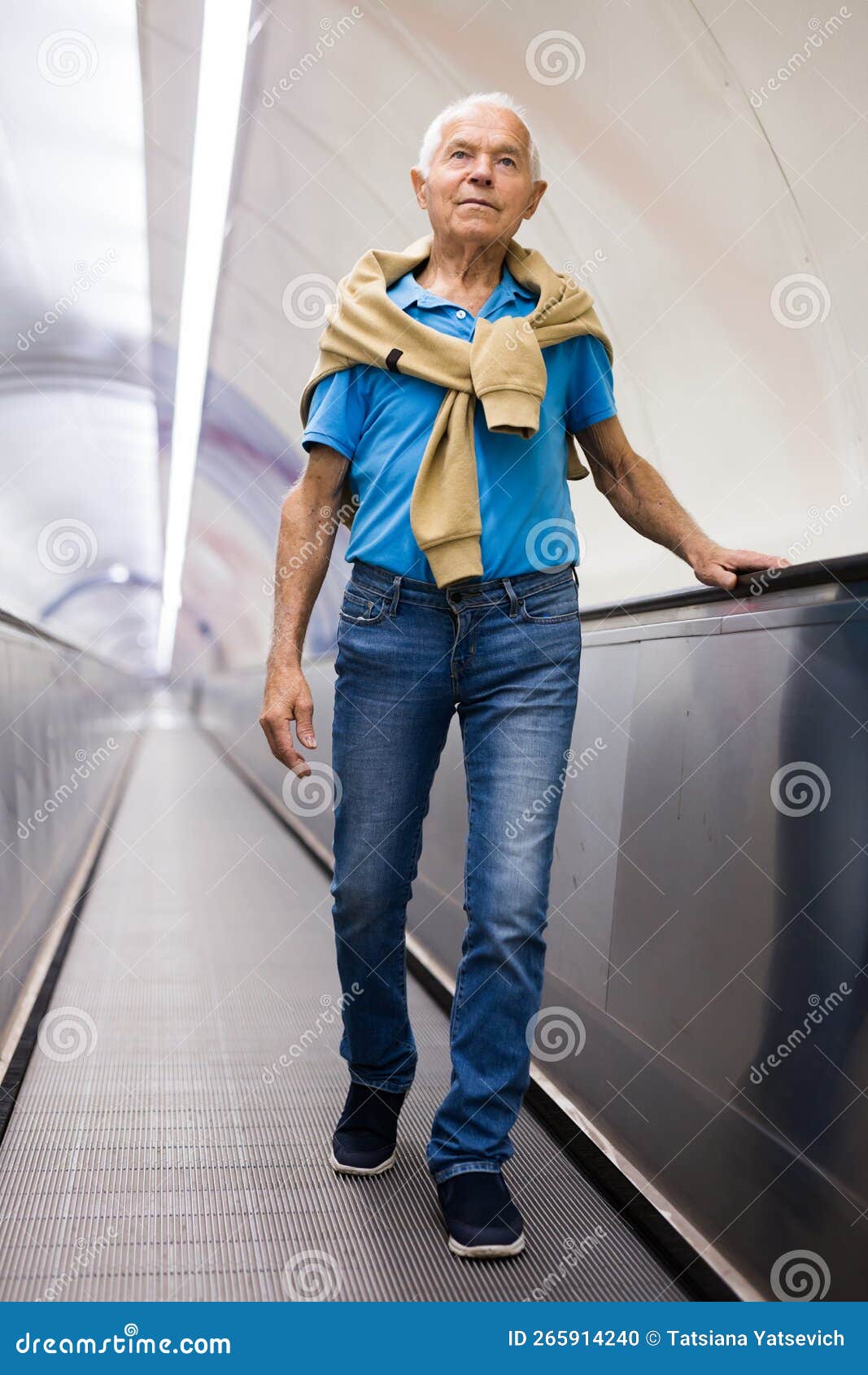 Elderly Man Going Down To Subway Station Stock Photo - Image of male ...