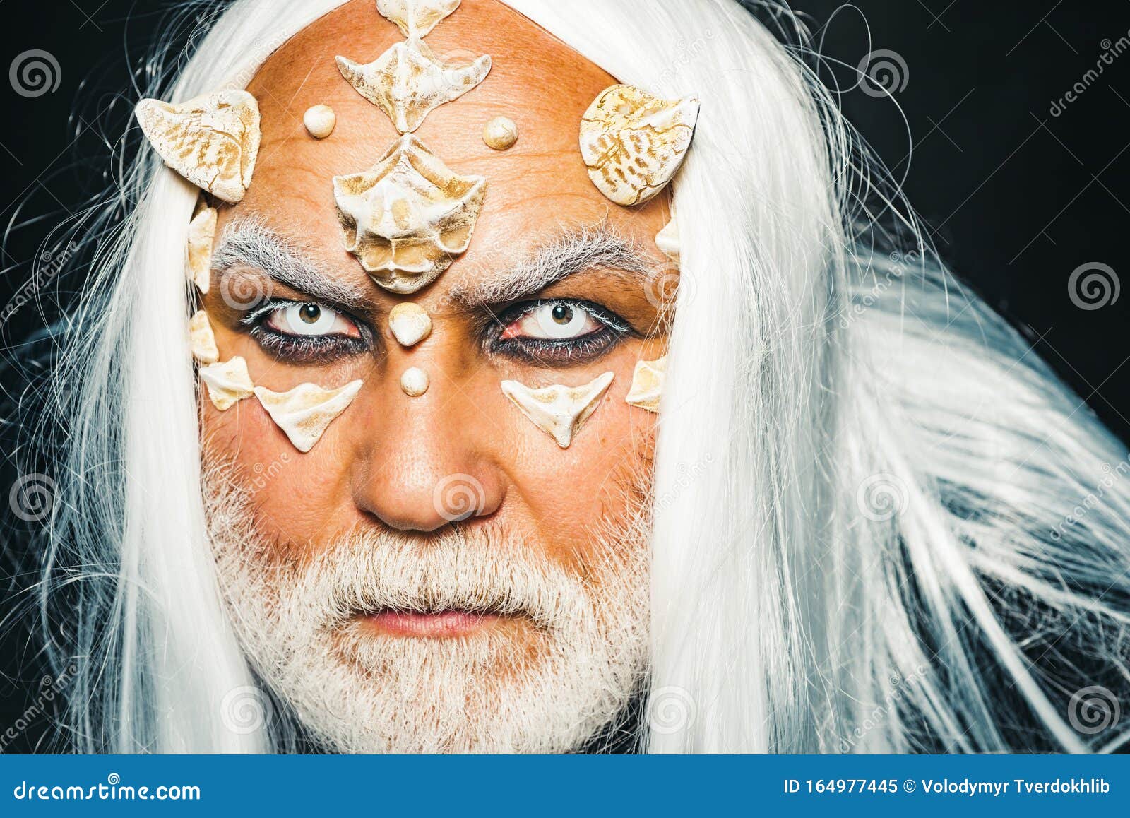 Elderly Man Holding Two Red Horns. Burning Diabolic Demon Summons Evil ...