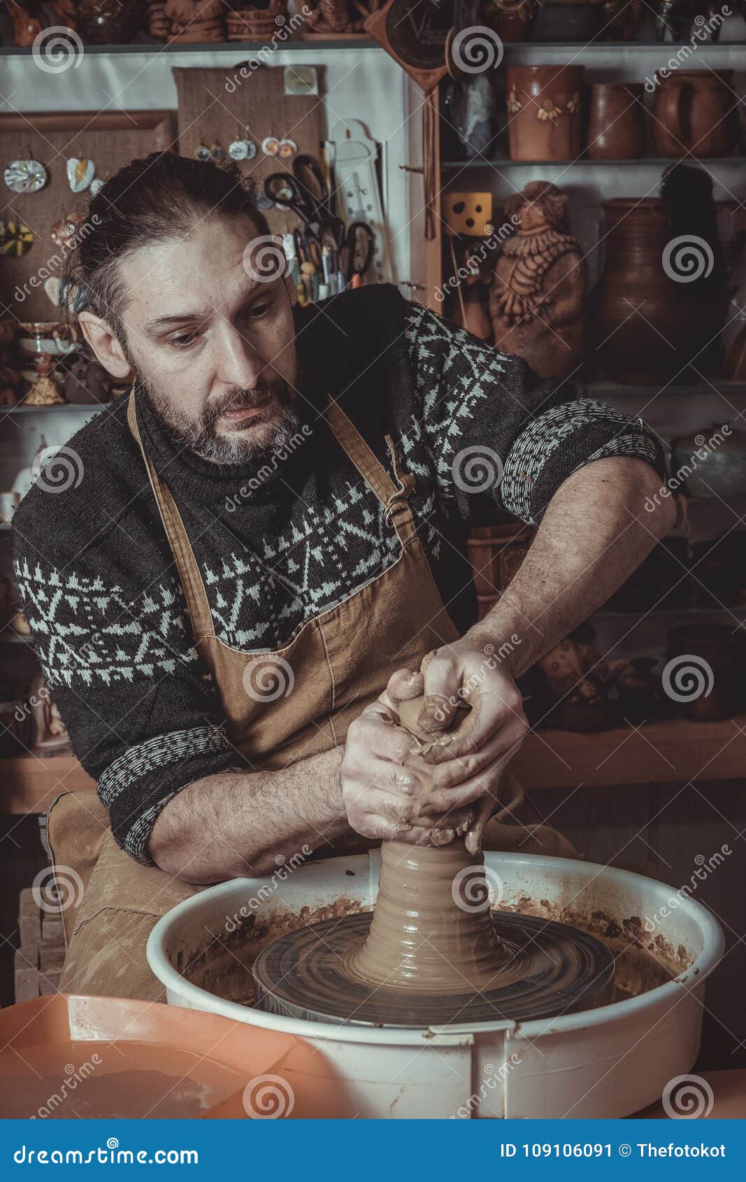Elderly Man Making Pot Using Pottery Wheel in Studio Stock Image ...