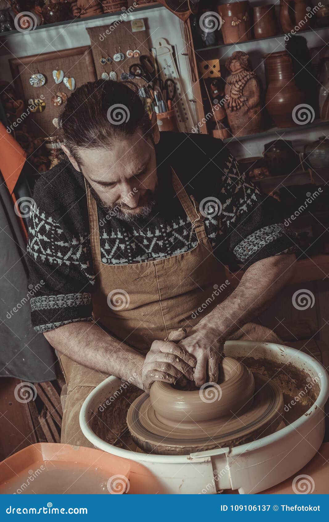 Elderly Man Making Pot Using Pottery Wheel in Studio Stock Image ...