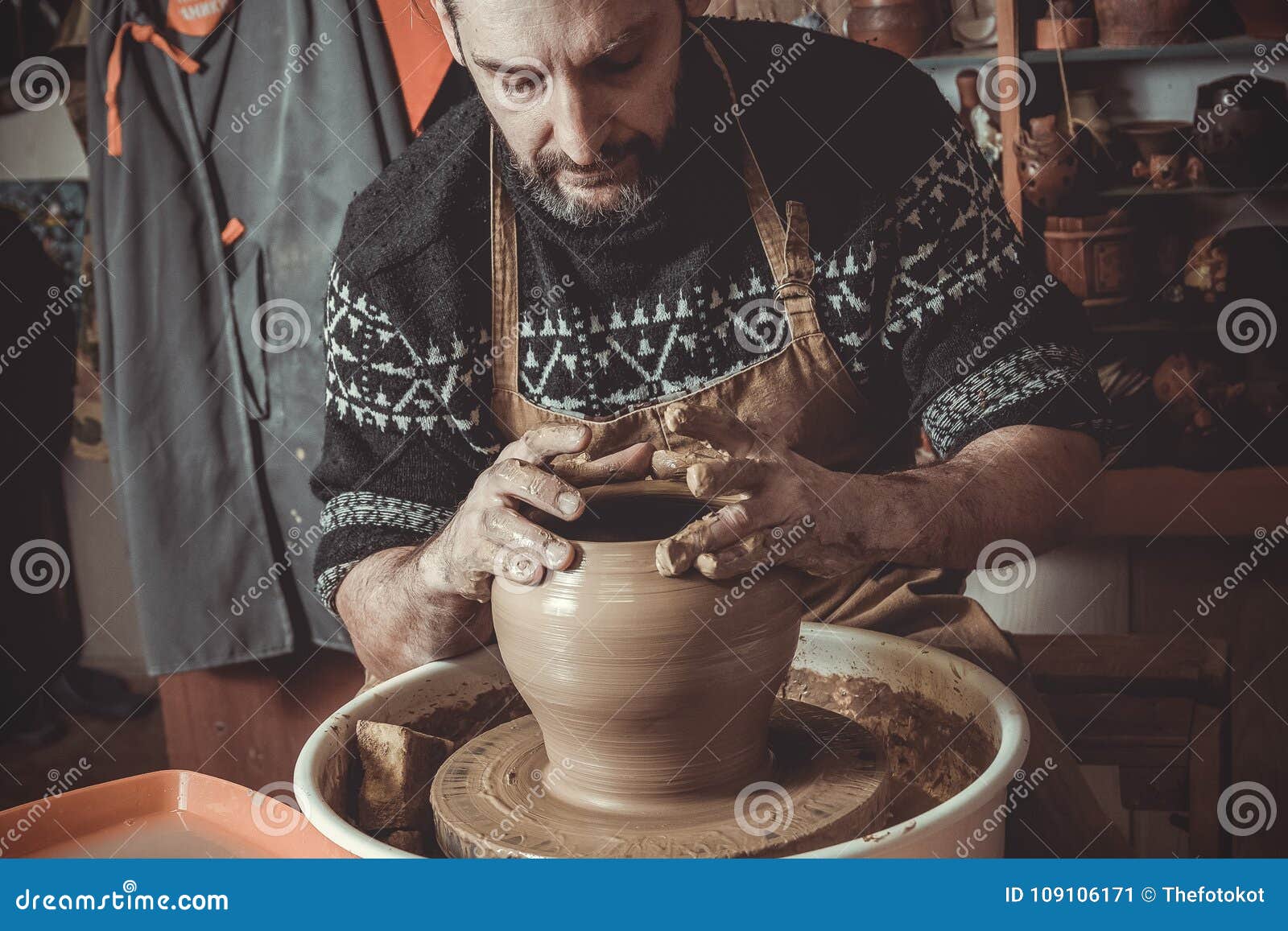 Elderly Man Making Pot Using Pottery Wheel in Studio Stock Image ...