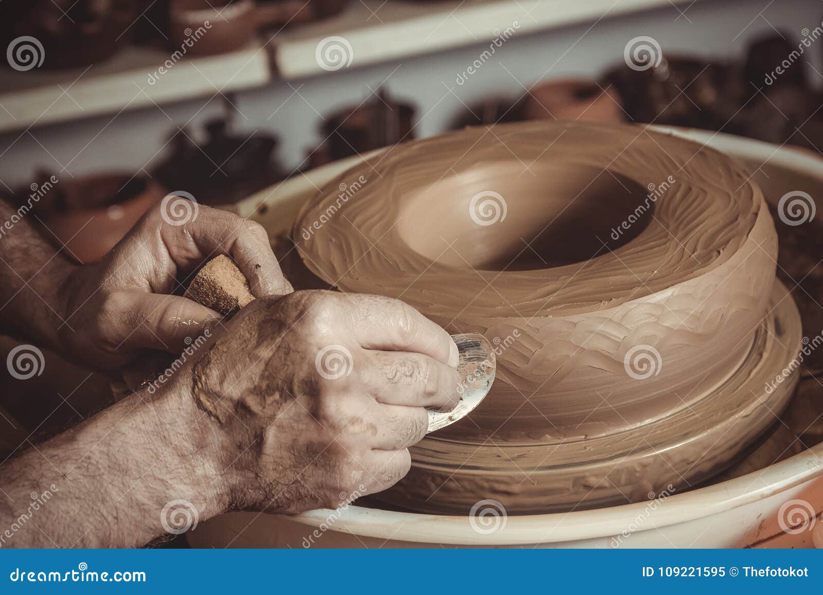 Elderly Man Making Pot Using Pottery Wheel in Studio Stock Image ...