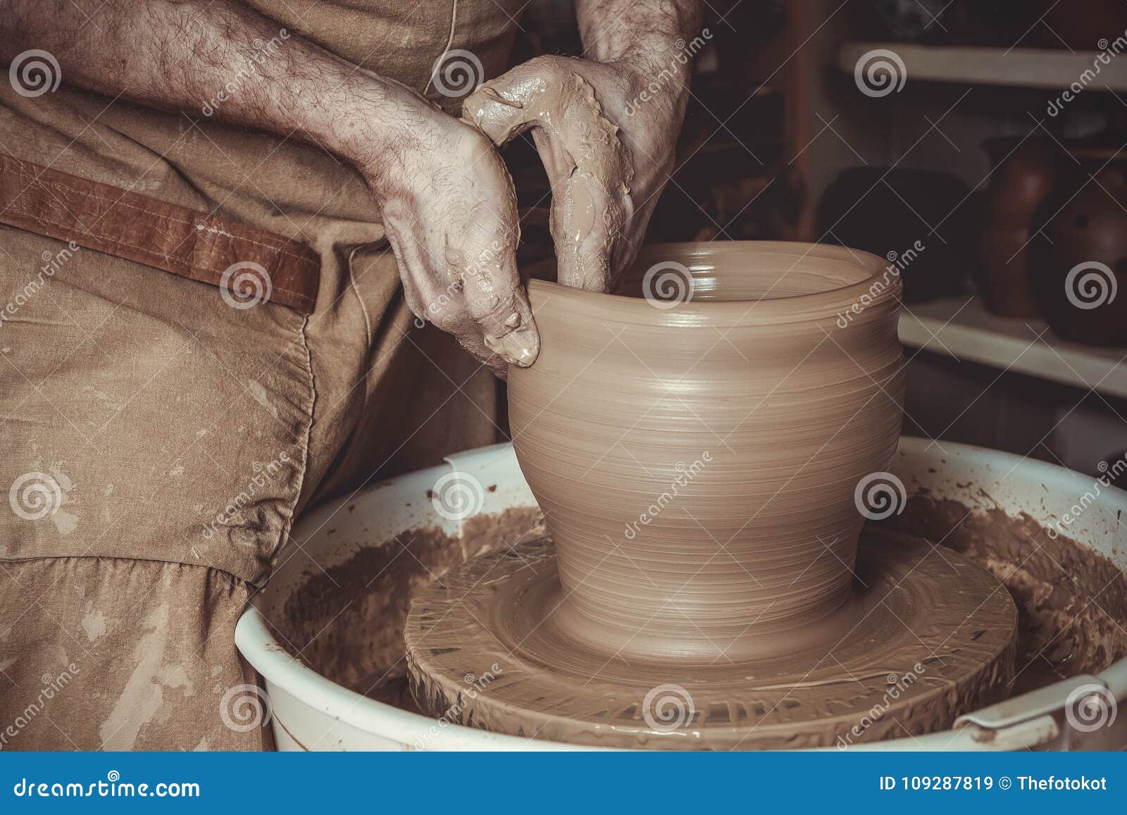 Elderly Man Making Pot Using Pottery Wheel in Studio Stock Image ...