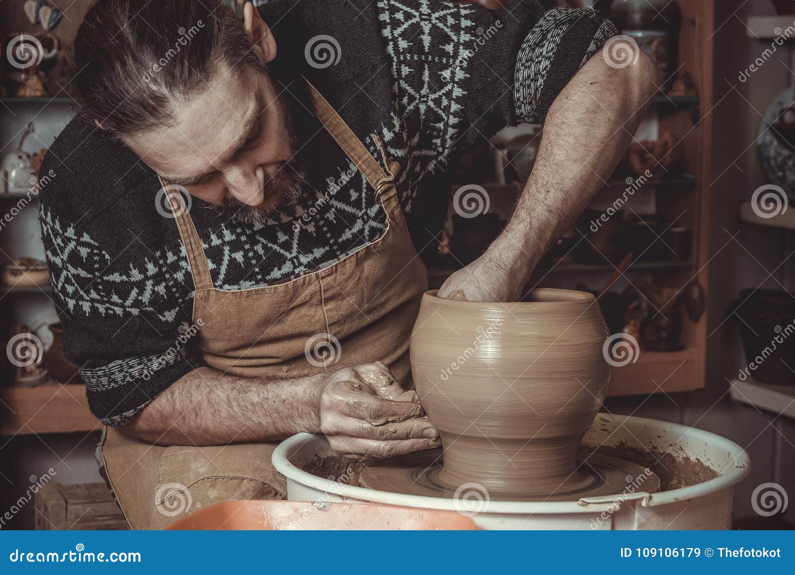 Elderly Man Making Pot Using Pottery Wheel in Studio Stock Image ...