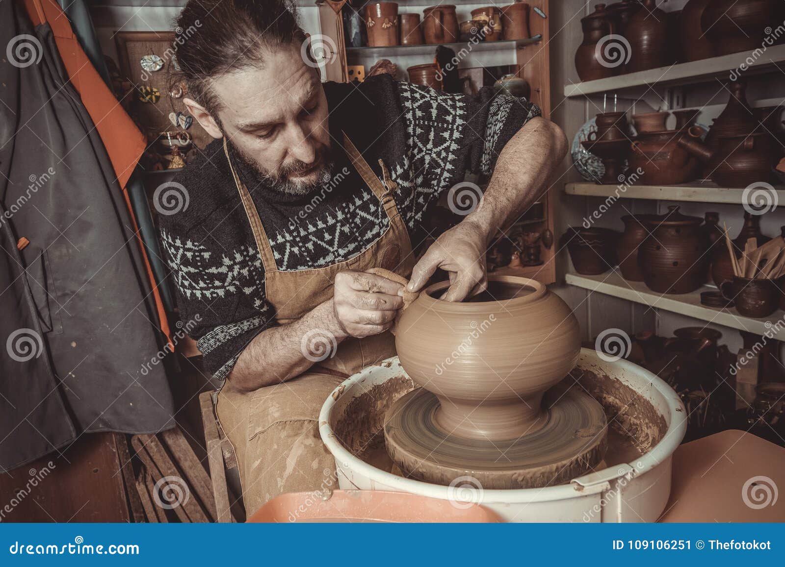 Elderly Man Making Pot Using Pottery Wheel in Studio Stock Image ...