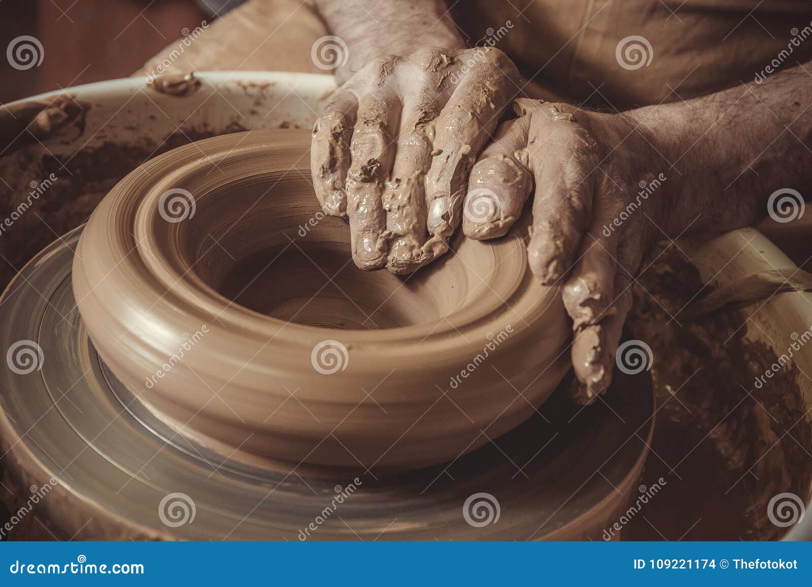 Elderly Man Making Pot Using Pottery Wheel in Studio Stock Photo ...