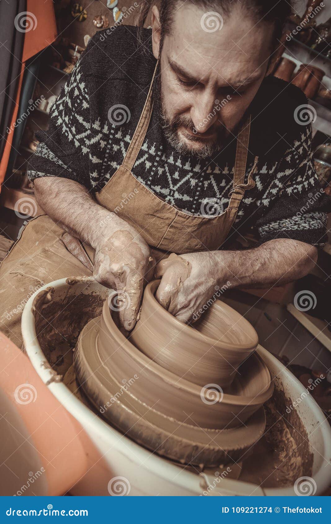 Elderly Man Making Pot Using Pottery Wheel in Studio Stock Photo ...