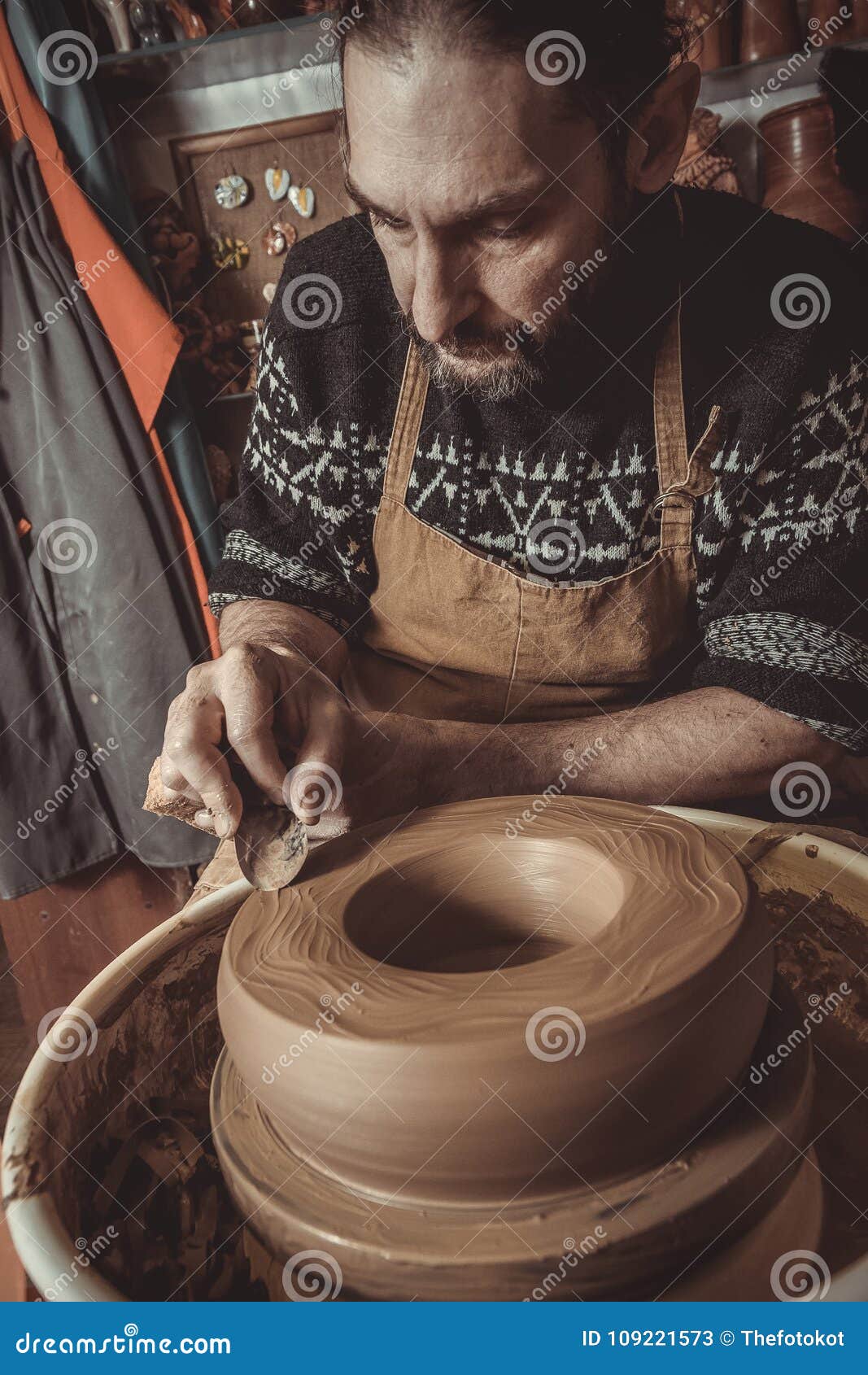 Elderly Man Making Pot Using Pottery Wheel in Studio Stock Image ...