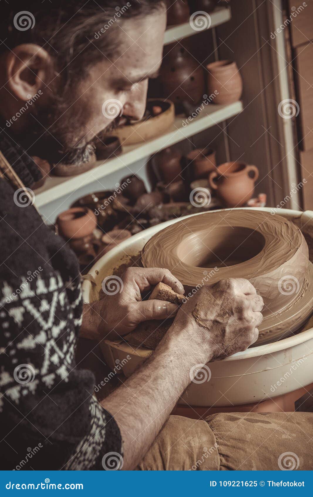 Elderly Man Making Pot Using Pottery Wheel in Studio Stock Image ...