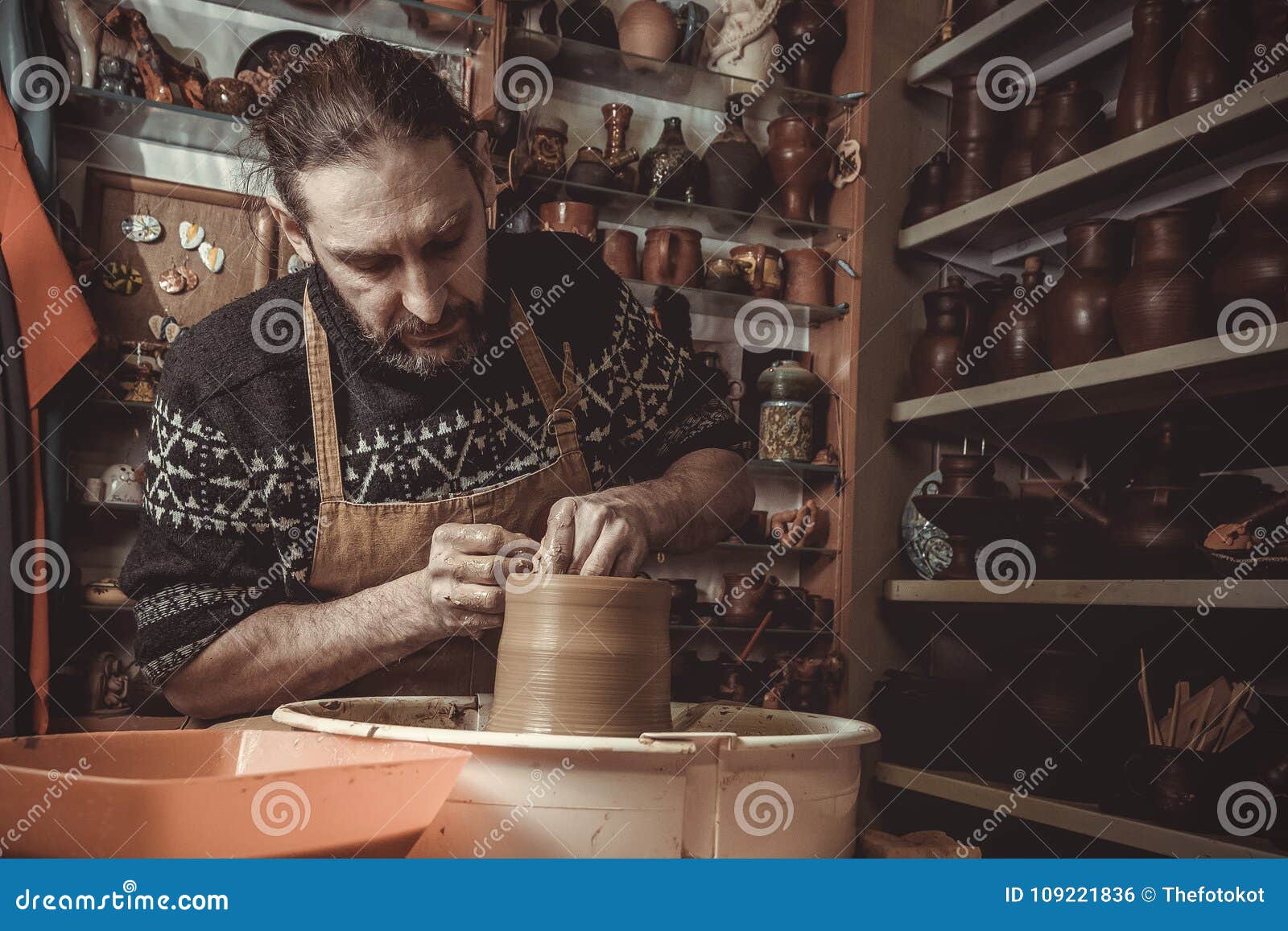 Elderly Man Making Pot Using Pottery Wheel in Studio Stock Photo ...