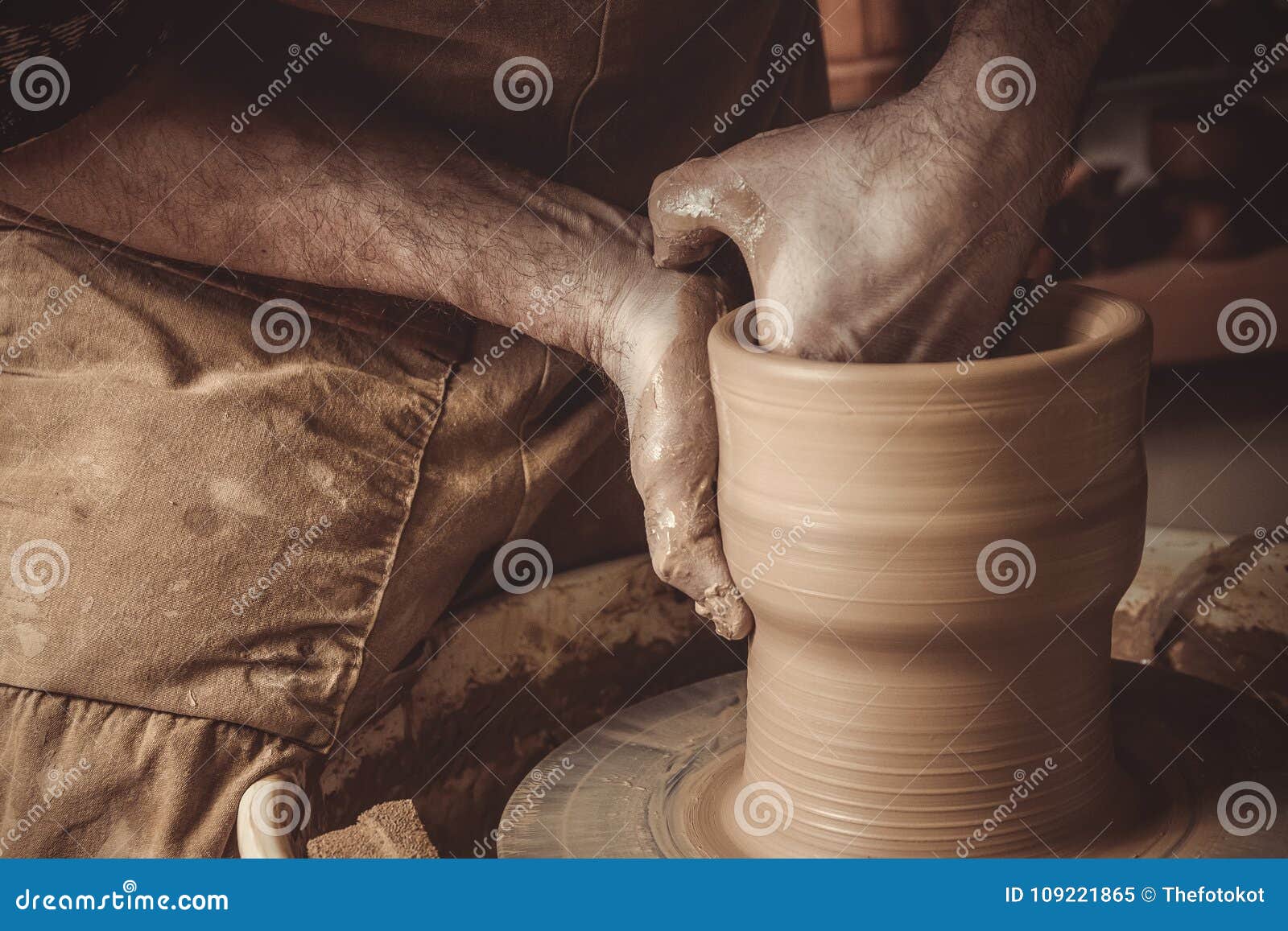 Elderly Man Making Pot Using Pottery Wheel in Studio Stock Image ...
