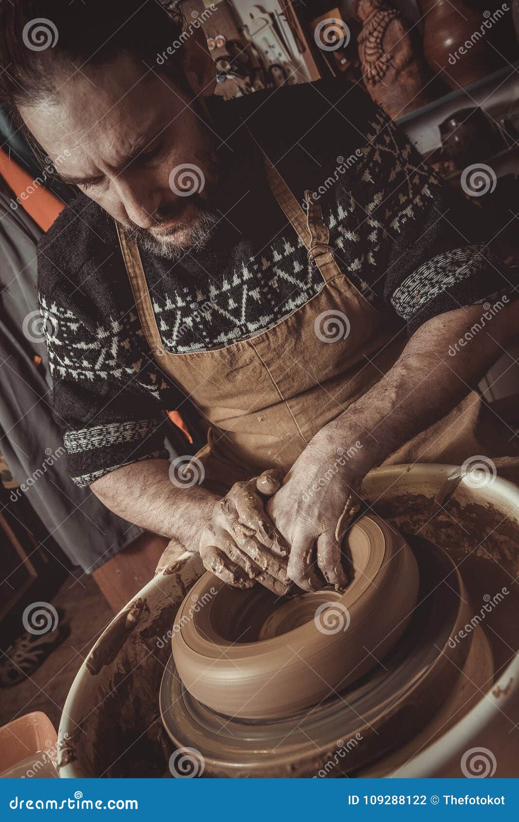 Elderly Man Making Pot Using Pottery Wheel in Studio Stock Photo ...