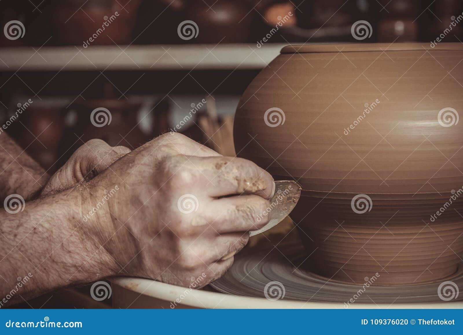 Elderly Man Making Pot Using Pottery Wheel in Studio Stock Photo ...