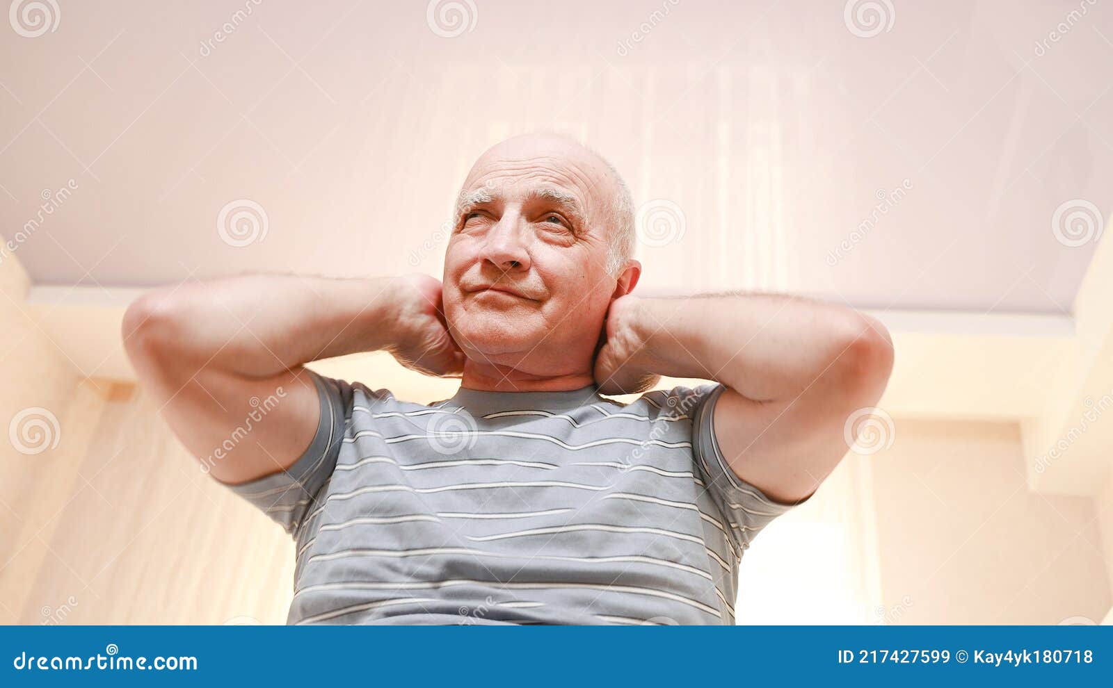Elderly man with neck pain stock image. Image of human - 217427599