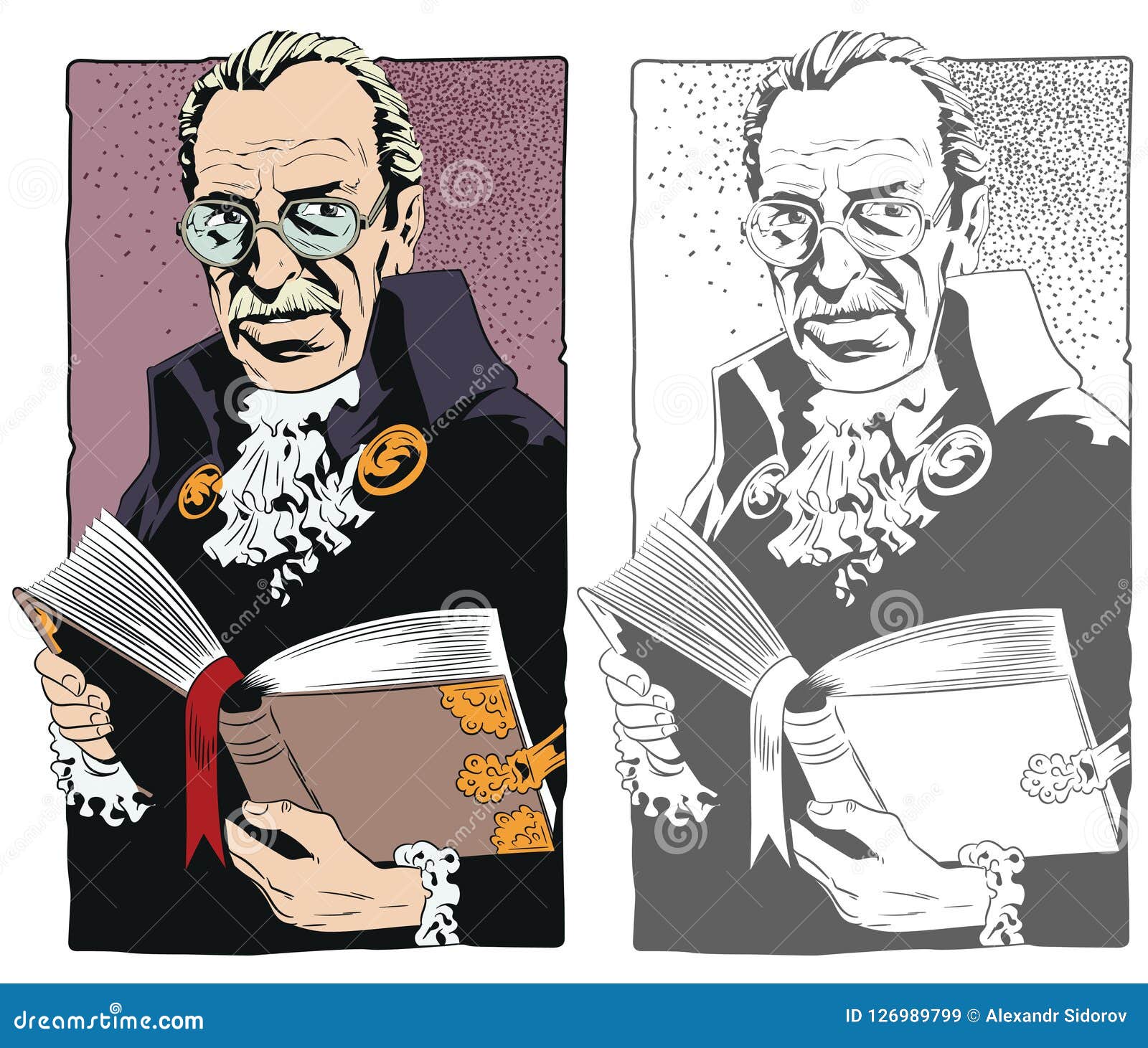 Elderly man with old book. stock vector. Illustration of human - 126989799