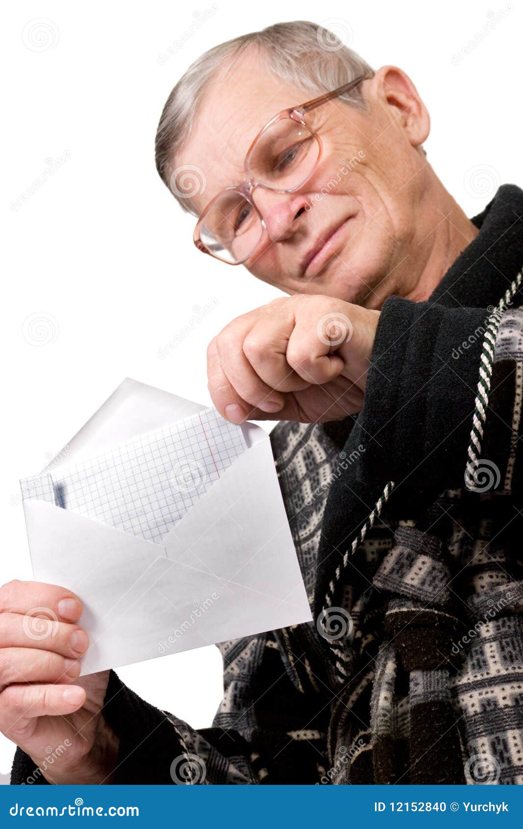 Elderly Man Opening Letter Envelope Stock Photo - Image of expression ...