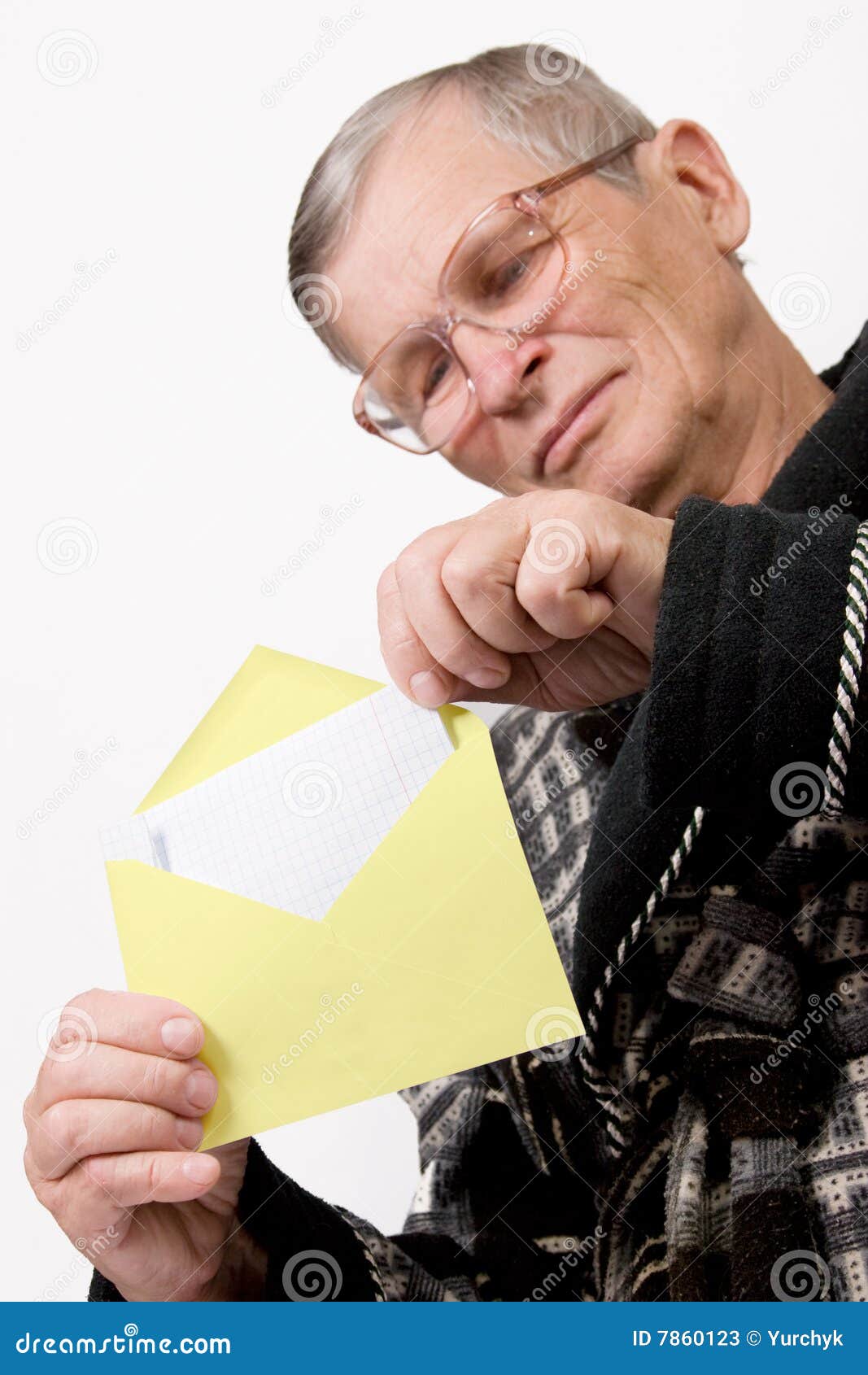 Elderly Man Opening Letter Envelope Stock Image - Image of news, letter ...