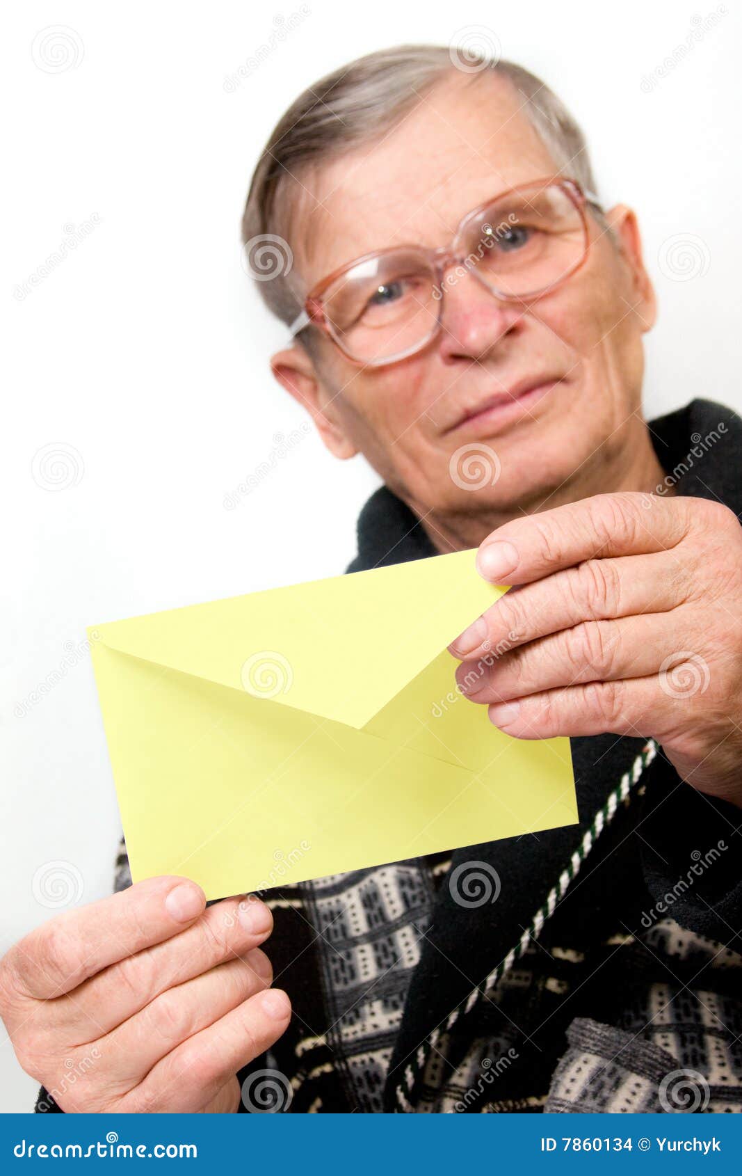Elderly Man Opening Letter Envelope Stock Photo - Image of caucasian ...
