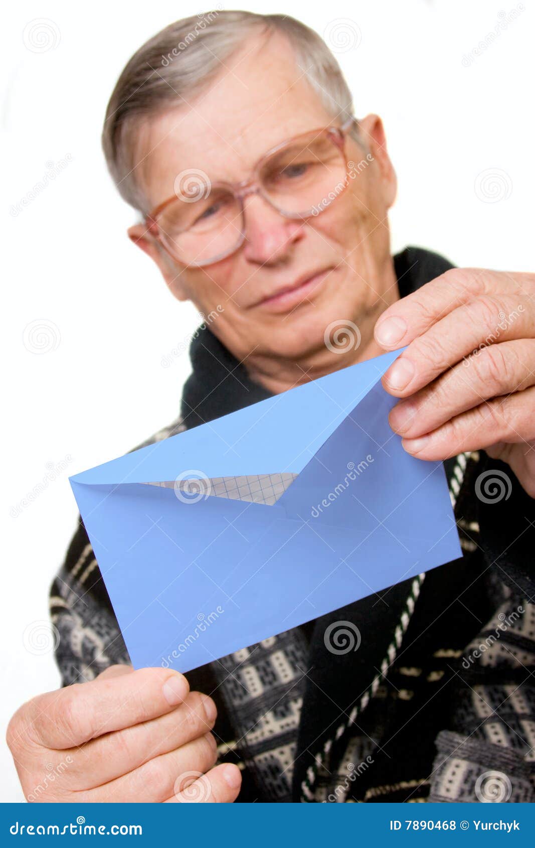 Elderly Man Opening Letter Envelope Stock Photo - Image of head ...