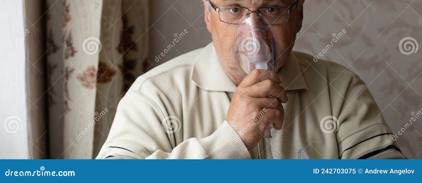 Elderly Man on Oxygen Mask, Nebulizer Stock Image - Image of ...