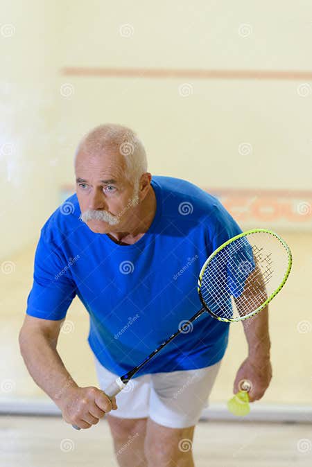 Elderly Man Playing Badminton Stock Image - Image of game, activity ...